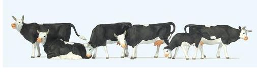 Preiser OO Scale Black/White Cows (6) British Figure Set - Dream Steam