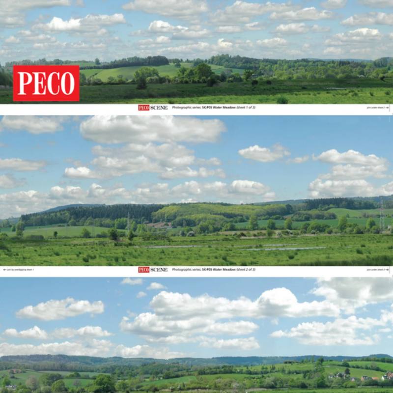 Peco OO Gauge Backscene Photograph, Water Meadow - Dream Steam
